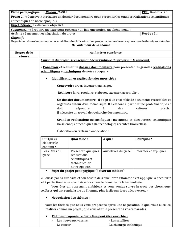 2AS Projet 1 Lancement Du Projet N 1 | PDF