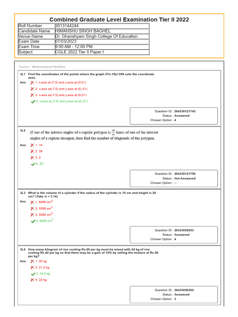 Combined Graduate Level Examination Tier II 2022 | PDF
