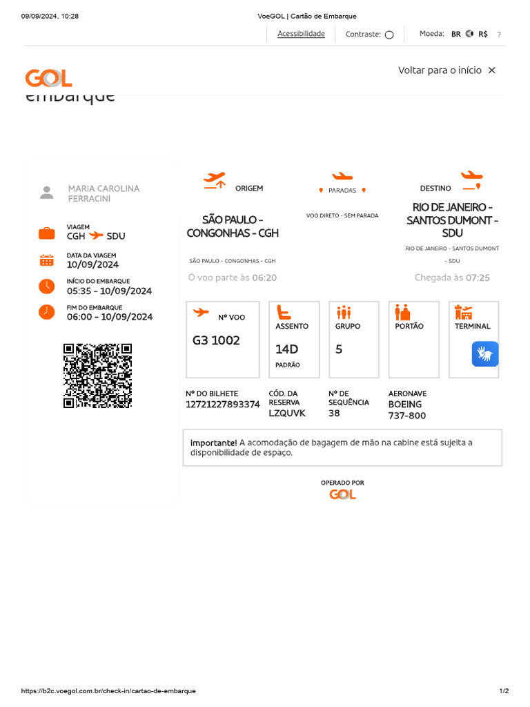 VoeGOL - Cartão de Embarque | PDF