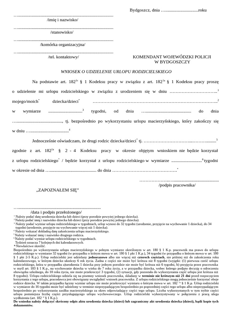 WNIOSEK Urlop Rodzicielski PDF