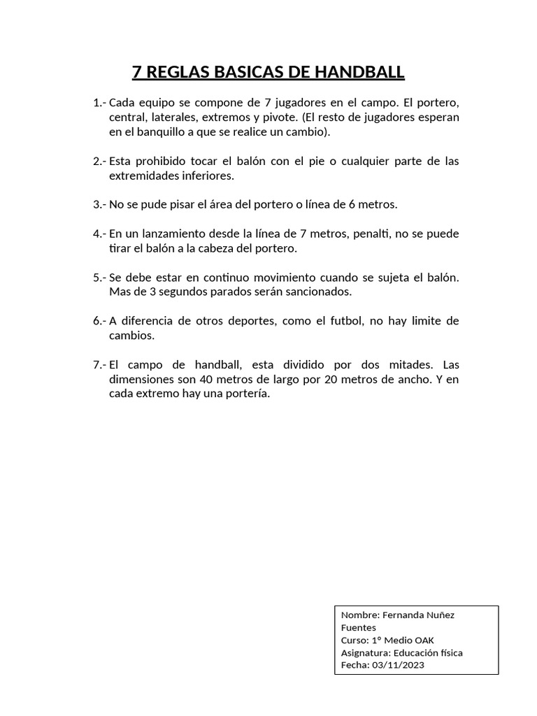 7 Reglas Basicas de Handball | PDF