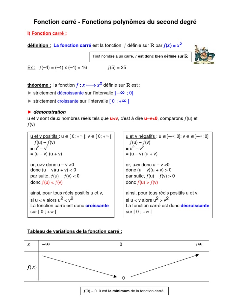 Fonction Carré - Polynômes Du Second Degré (2nde) | PDF | Fonction (Mathématiques) | Nombre réel