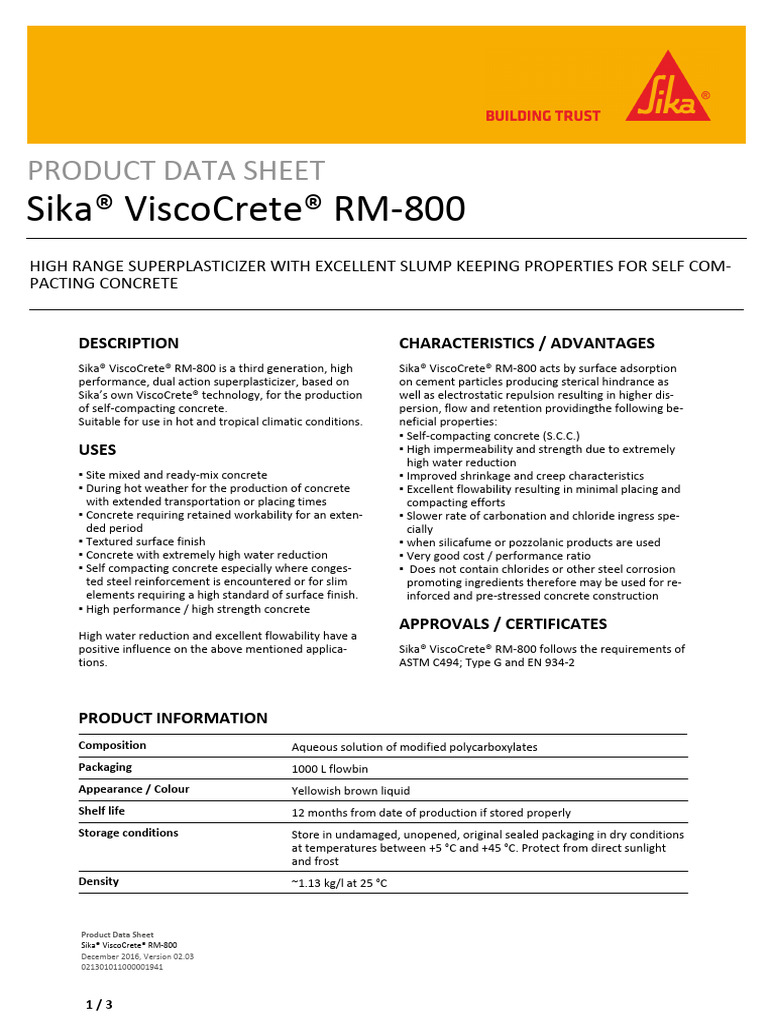 Sika Viscocrete rm-800 | PDF