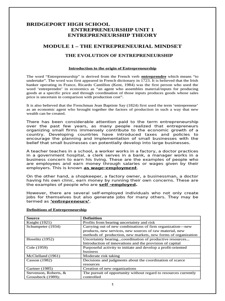 Entrepreneurship Handout | PDF | Entrepreneurship | Career & Growth