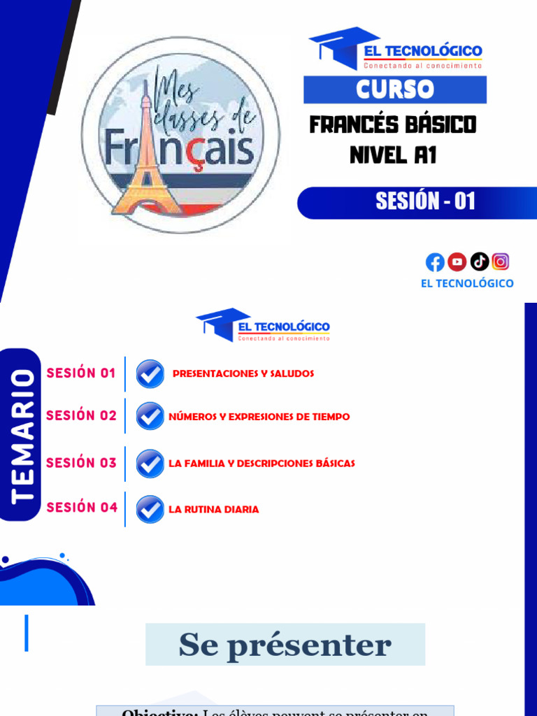 Sesión 01 - Francés Básico A1 - El Tecnológico | PDF