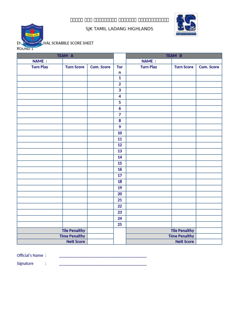 English Carnival Scrabble Score Sheet | PDF