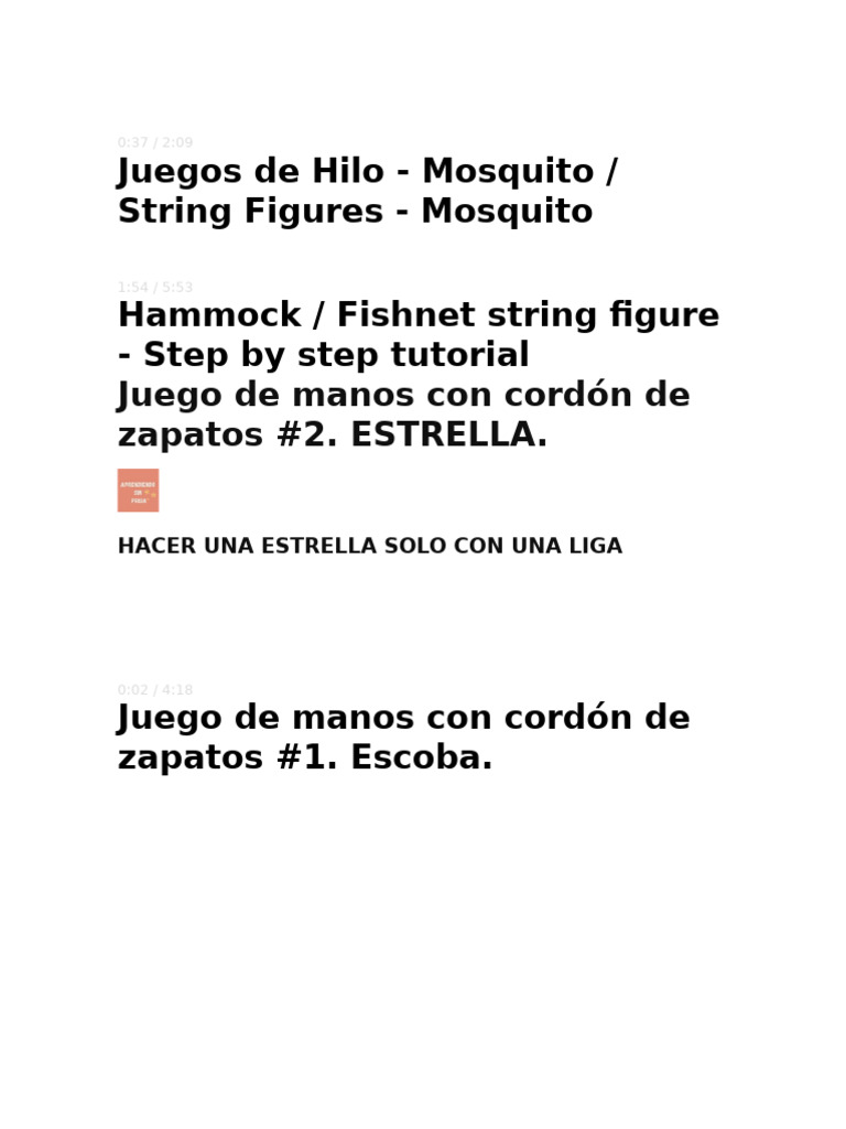 Juegos de Hilo - Mosquito / String Figures - Mosquito Hammock / Fishnet ...
