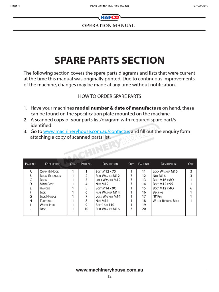 A353 - Parts List | PDF