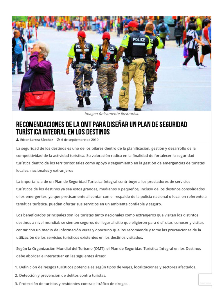 Recomendaciones de La OMT para Diseñar Un Plan de Seguridad Turística ...