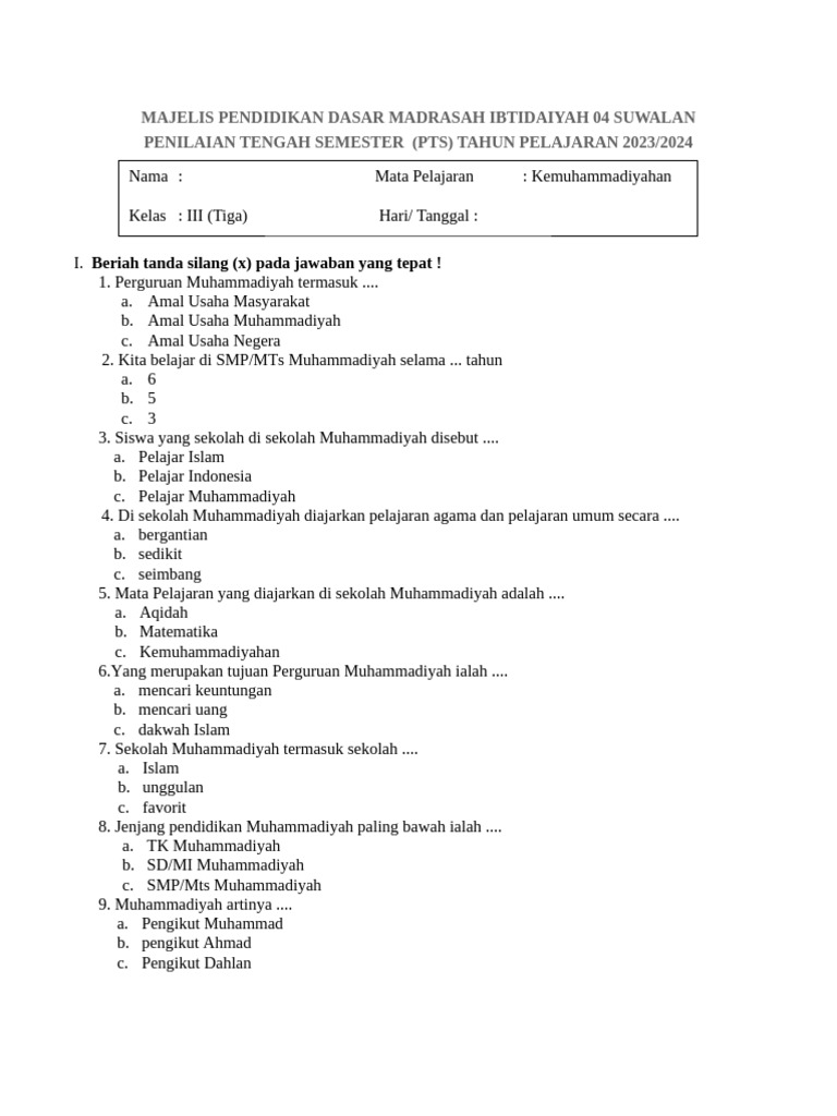 PTS KMD Kelas 3 Genap | PDF