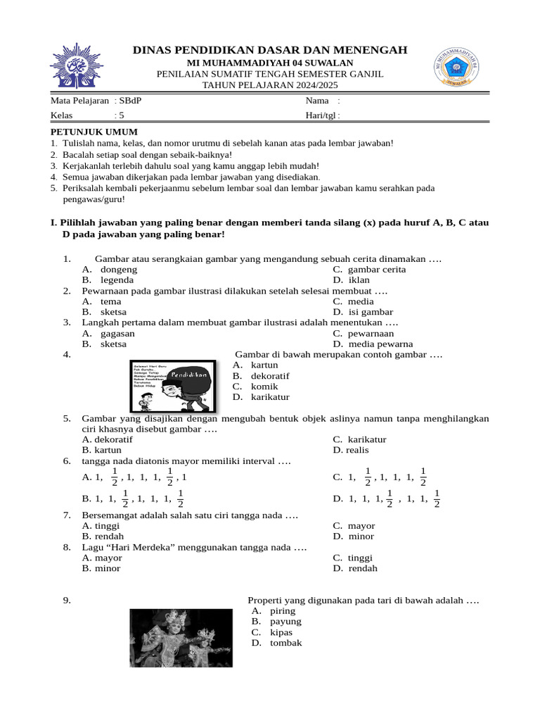 Soal PTS SBDP Kelas 5 | PDF