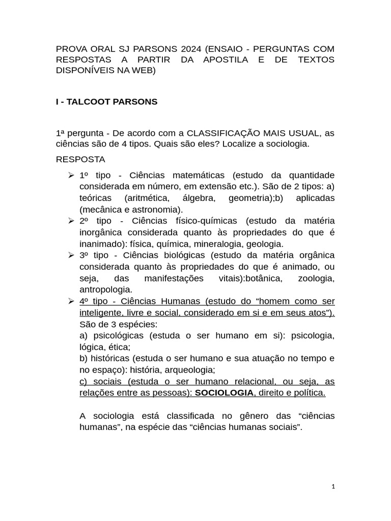 Prova Oral SJ Parsons | PDF