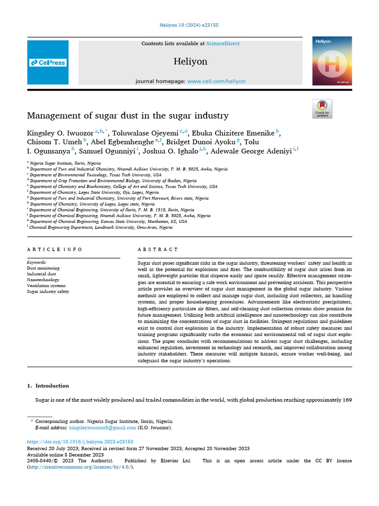 Management of Sugar Dust in The Sugar Industry | PDF