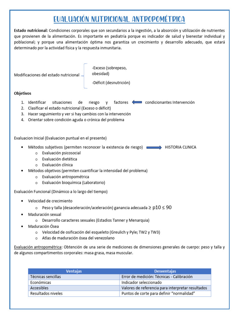 Evaluacion Nutricional Antropometrica | PDF