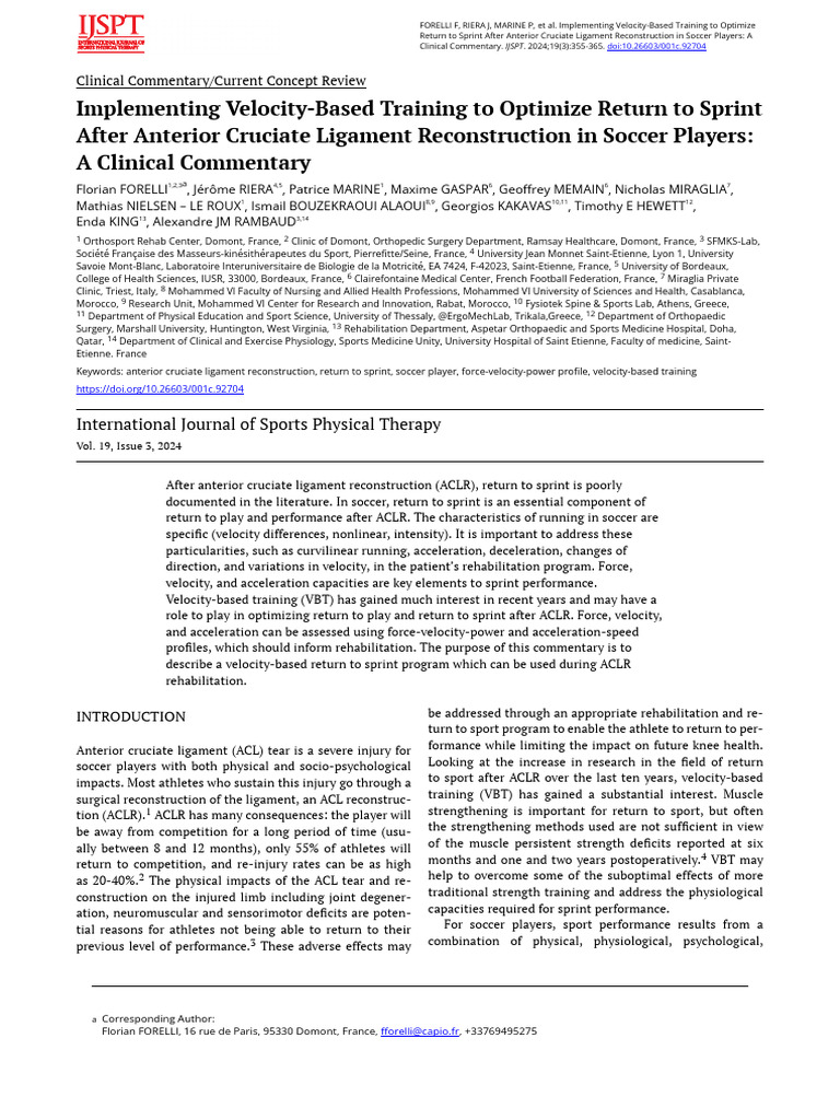 Implementing Velocity Based Training To Optimize Return To Sprint After ...