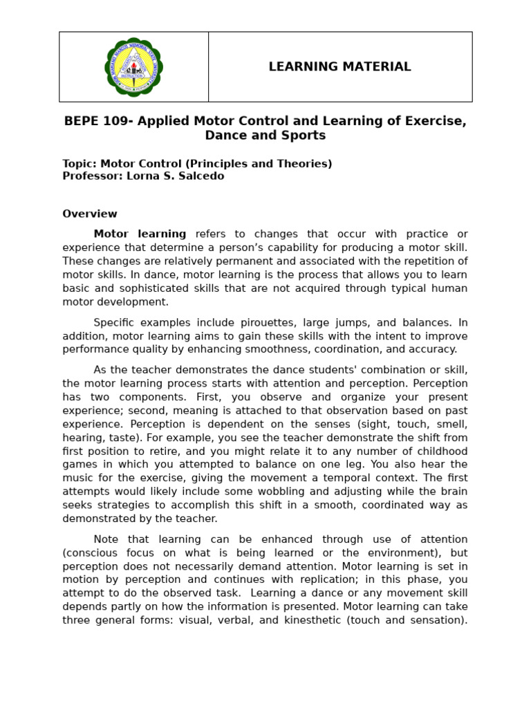 Motor Control Introduction Principles and Theories | PDF