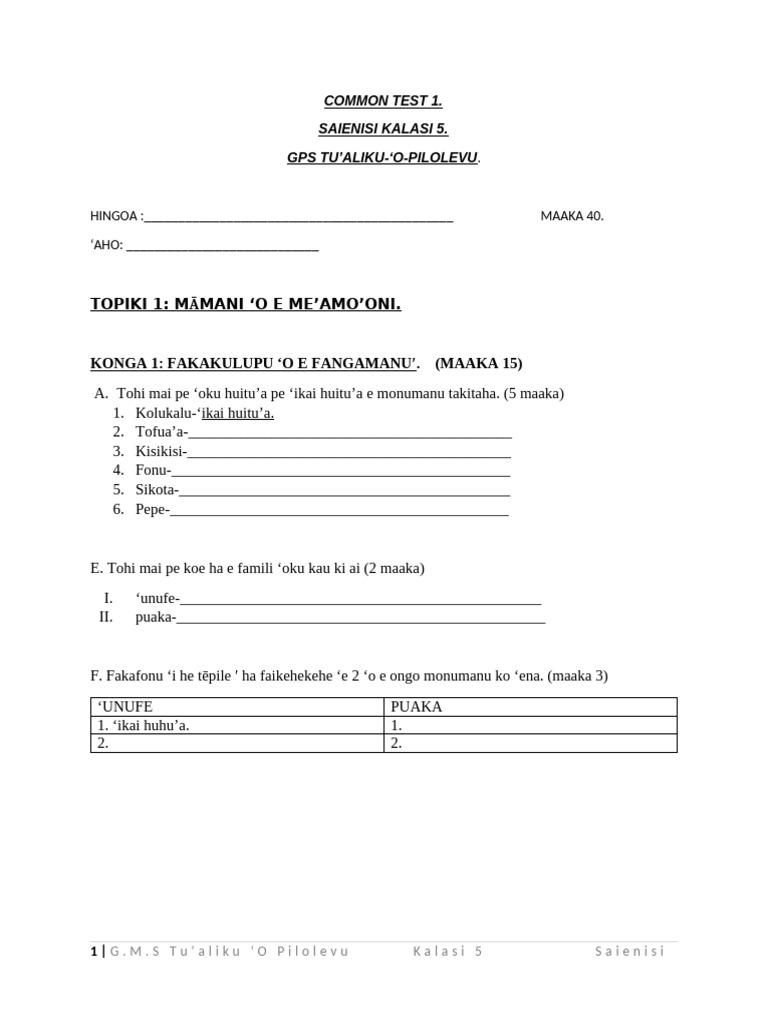 COMMON TEST 1 Saienisi. | PDF