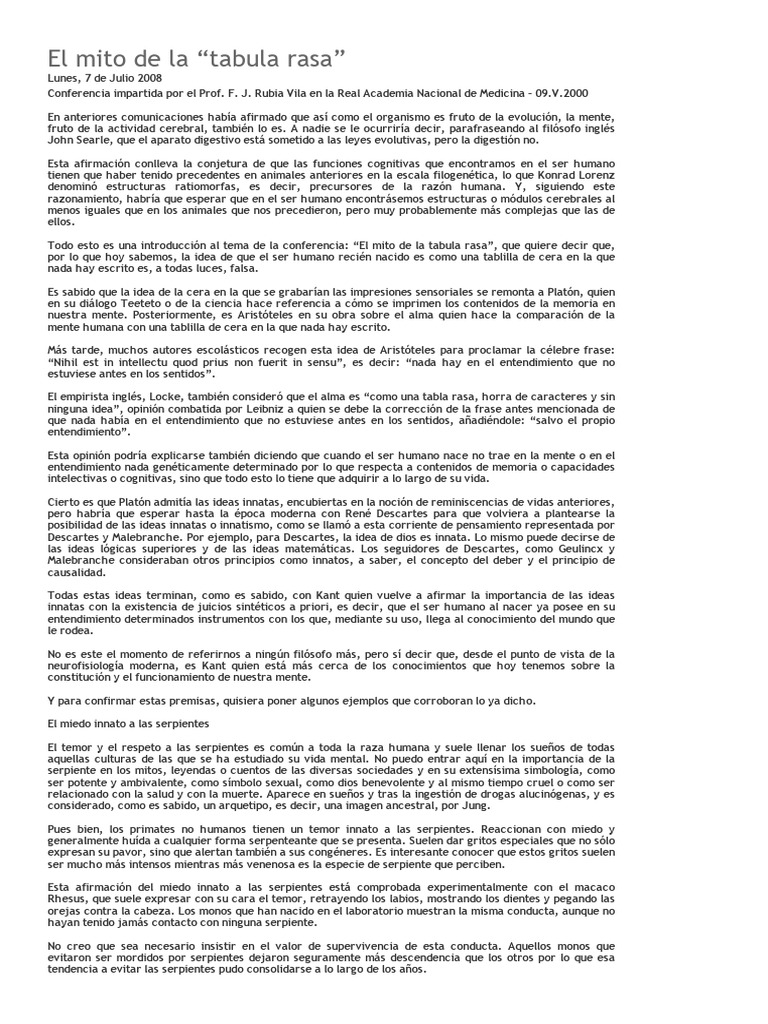 Rubia, Francisco J. - El Mito de La Tabula Rasa (Conferencia) | PDF