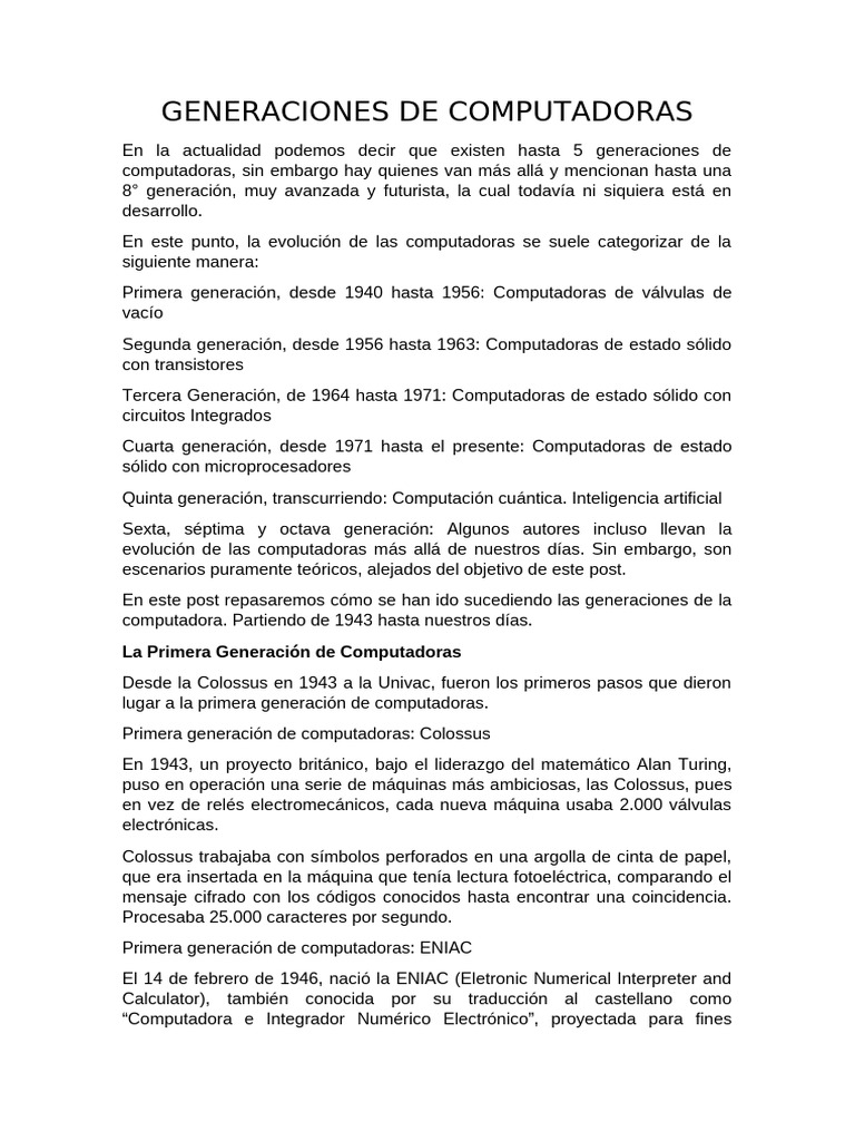 Generaciones de Computadoras | PDF