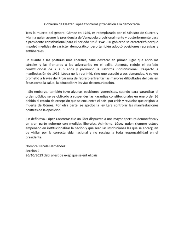 Trabajo de Eleazar López Contreras | PDF