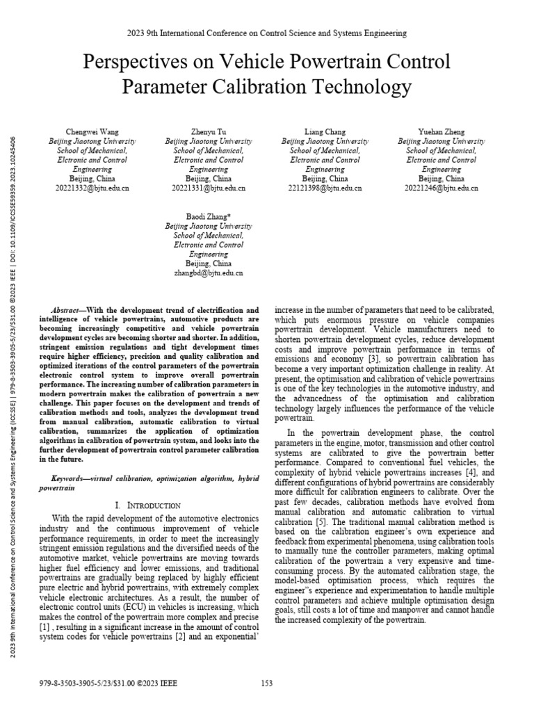 Perspectives On Vehicle Powertrain Control Parameter Calibration ...