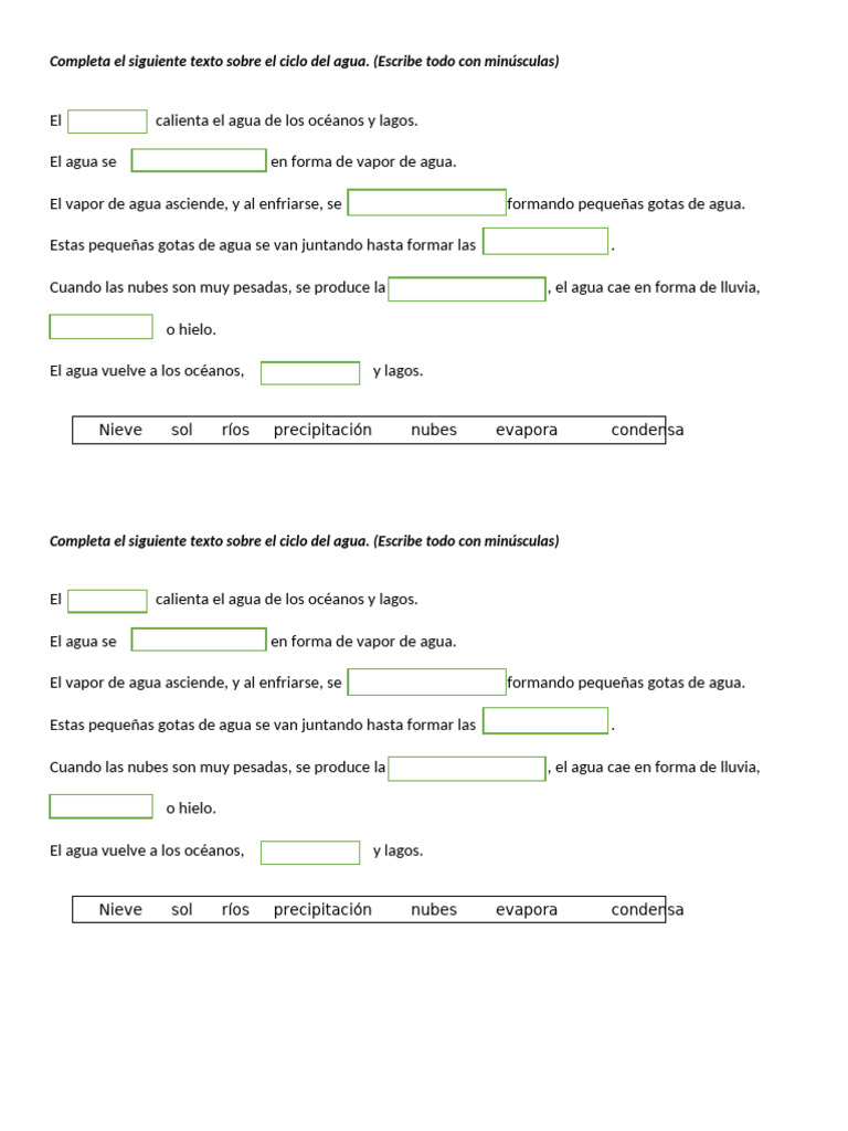 Completa El Siguiente Texto Sobre El Ciclo Del Agua | PDF