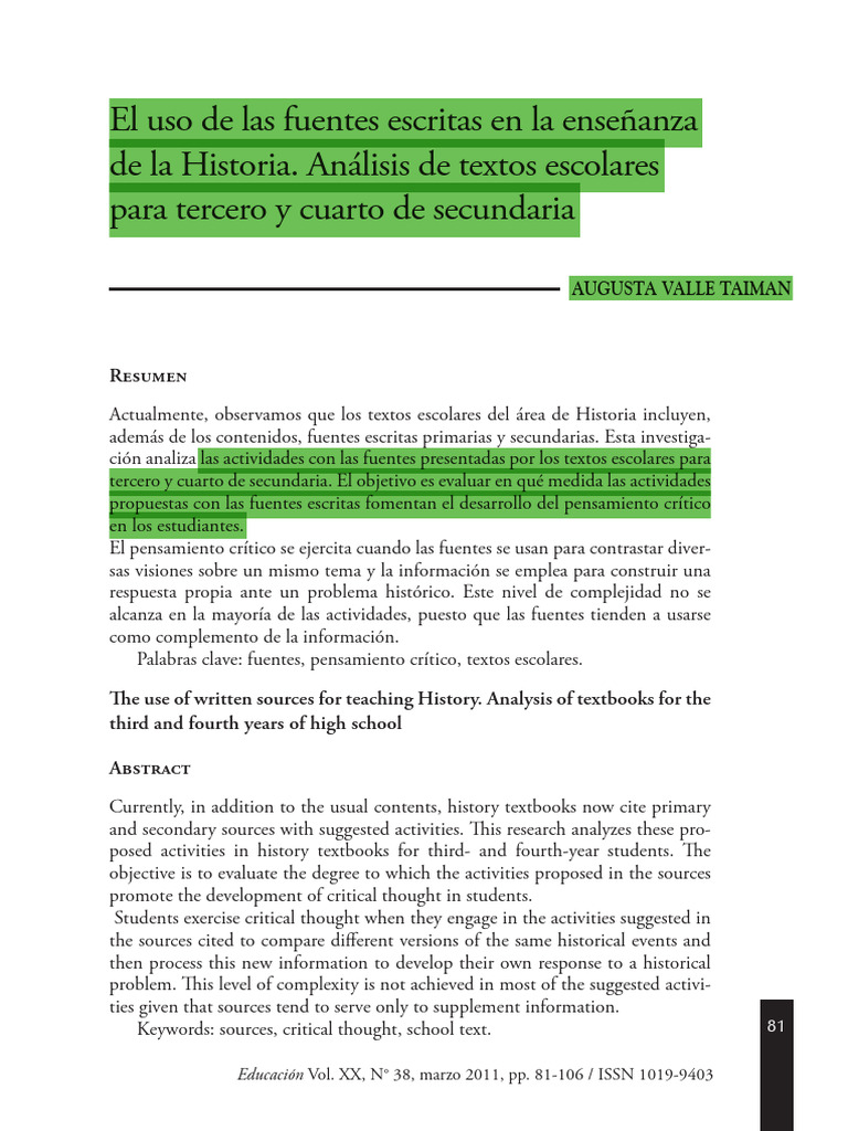 1.7. Uso de Fuentes Escritas en La Enseñanza de La Historia (En ...