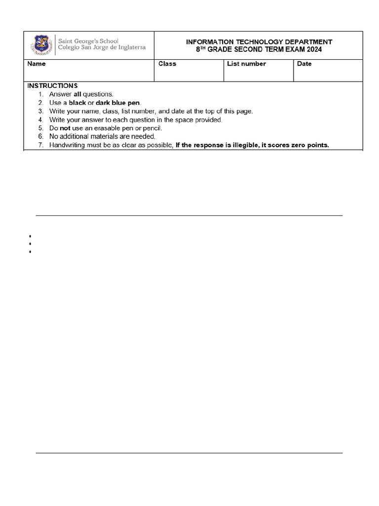8° Paper 2 (CT) Term 2 Exam Mark Scheme | PDF