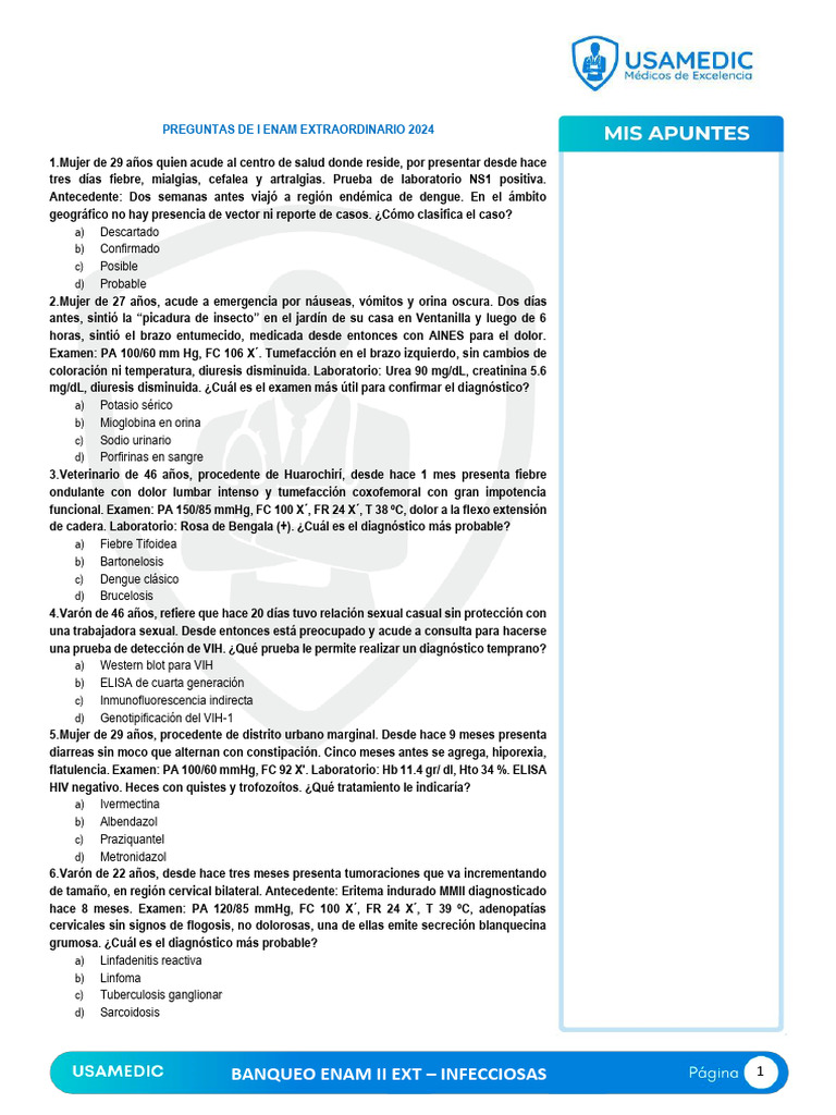 BANQUEO ENAM II EXT - INFECCIOSAS - USAMEDIC 2024 Alumno | PDF