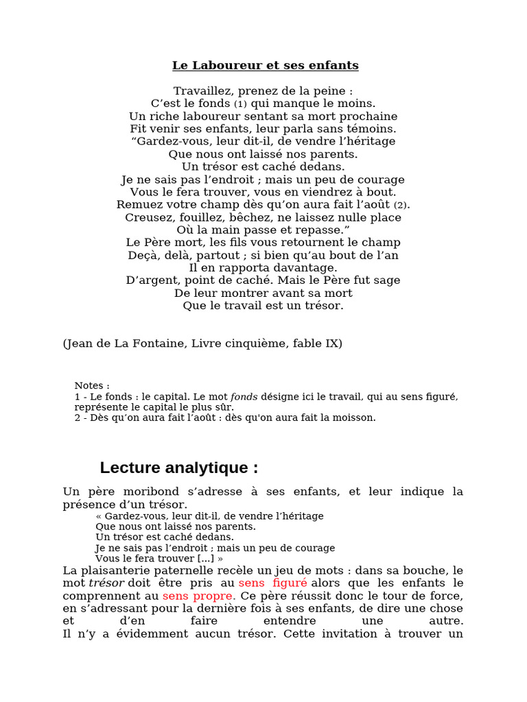 Le Laboureur Et Ses Enfants | PDF