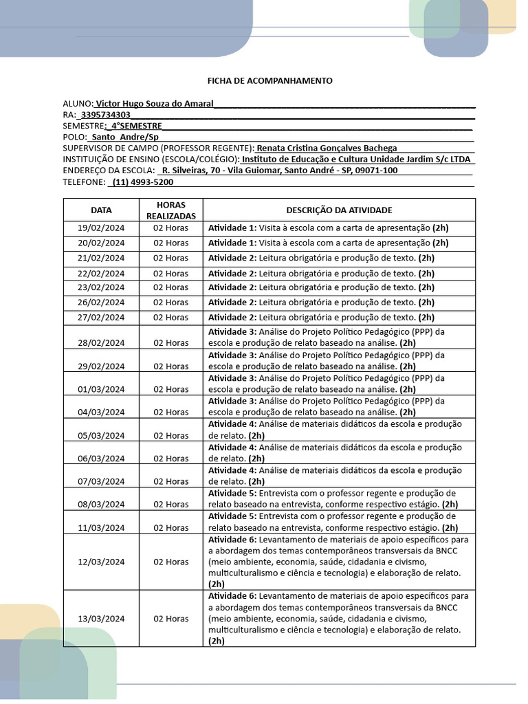 Ficha de Acompanhamento Final | PDF