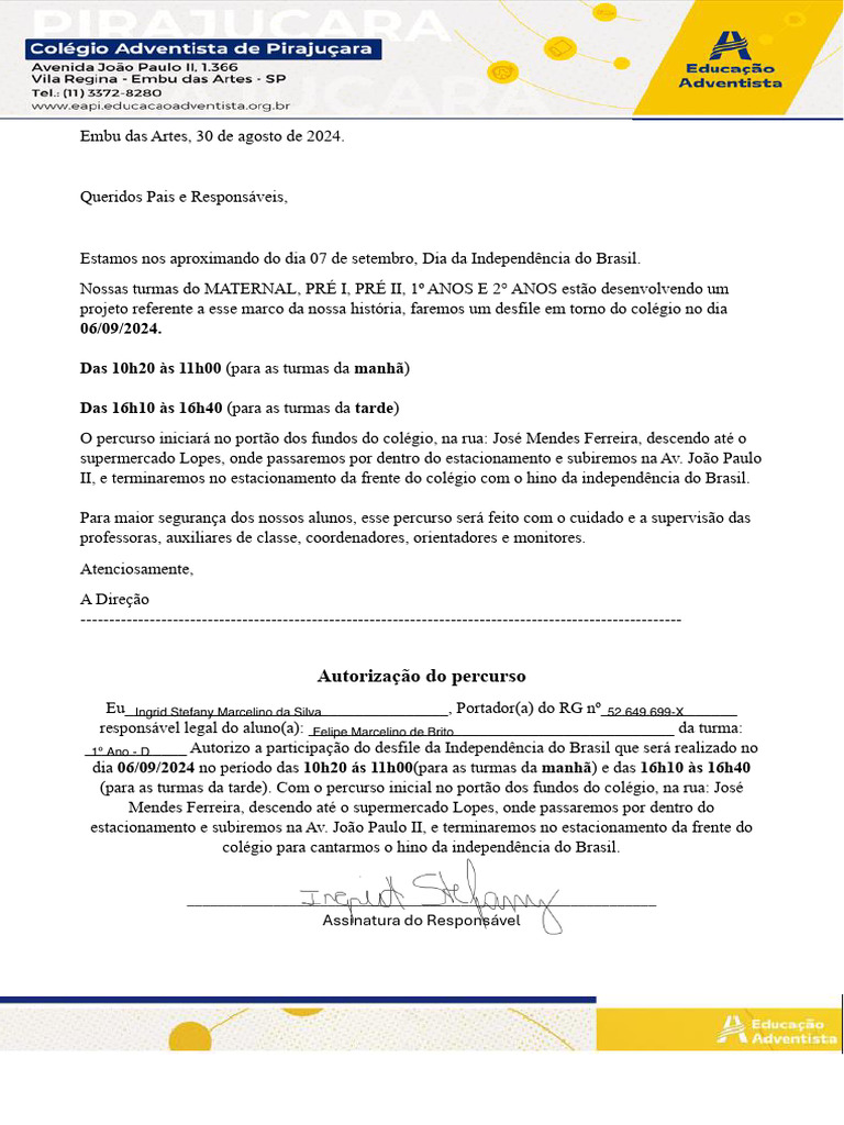 COMUNICADO DO DESFILE - Assinado | PDF