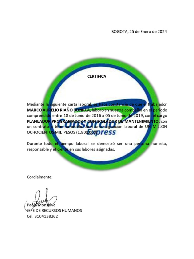 Certificacion Consorcio Express | PDF