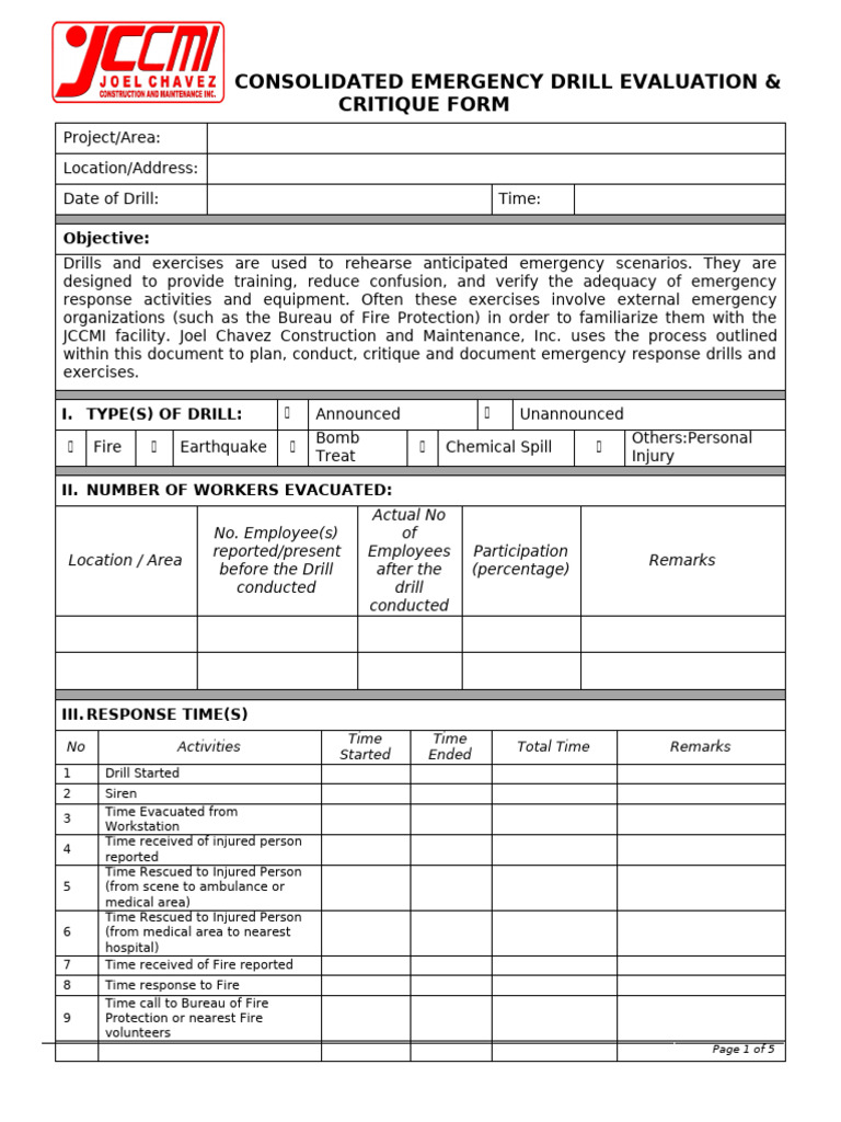 EPR Attachment 3 - Consolidated Drill Critique Form | PDF