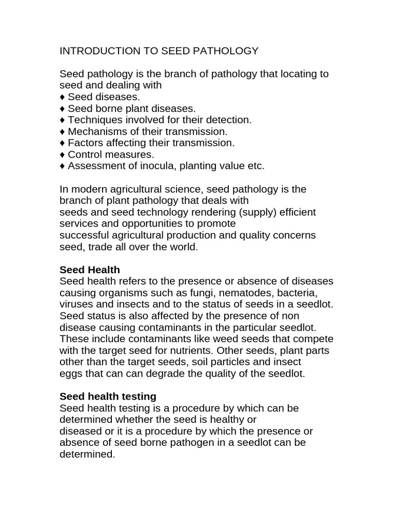 Introdcution To Seed Pathology Revised | PDF | Seed | Pathogen