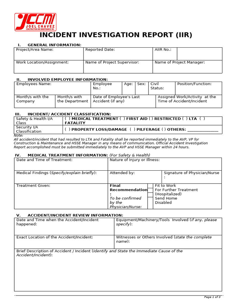 Incident Investigation Report (IIR) | PDF