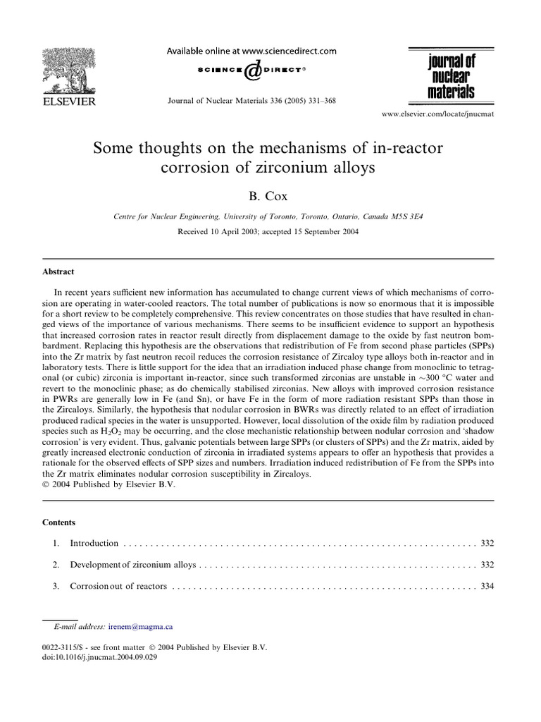2005 Some Thoughts On The Mechanisms of In-Reactor Corrosion of ...