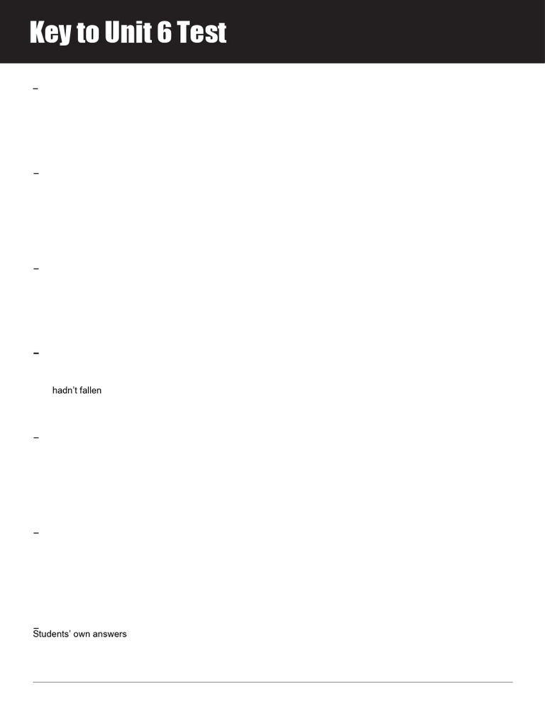 Impact Level 3 Unit 6 Test Answerkey 0 0 | PDF
