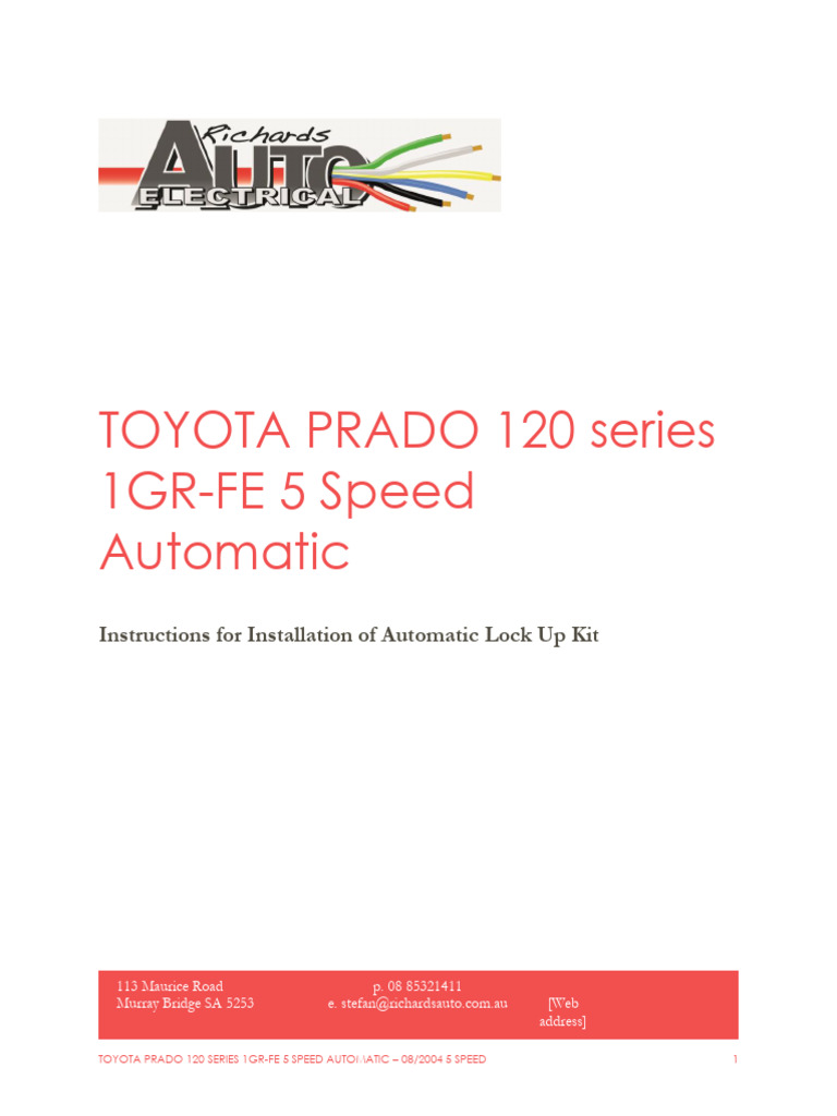 Prado 120 Series 4 Litre 5 Speed Lock Up Instructions | PDF