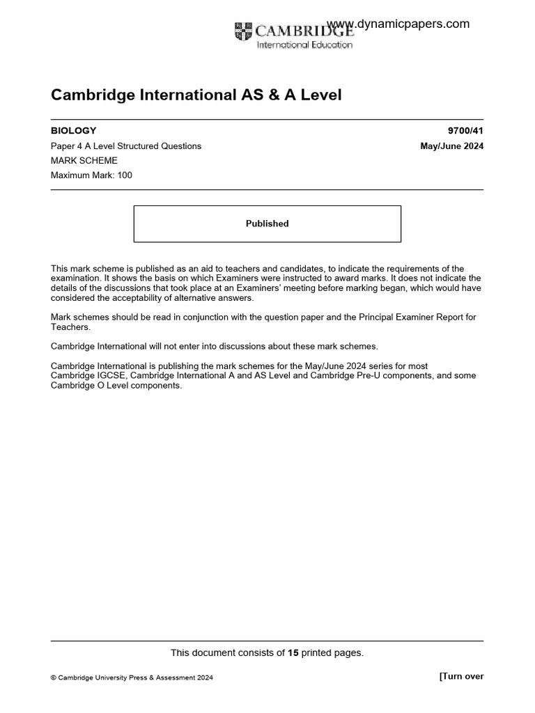 Cambridge International AS & A Level: Biology 9700/41 | PDF