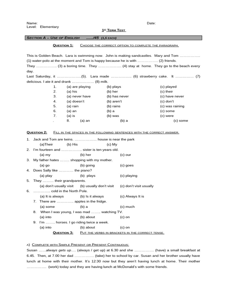 1st Term Test | PDF