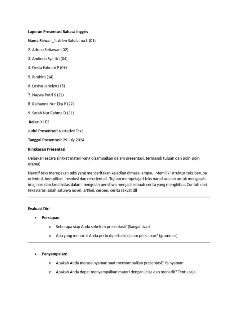 Format Laporan Presentasi Bahasa Inggris KEL.1 | PDF