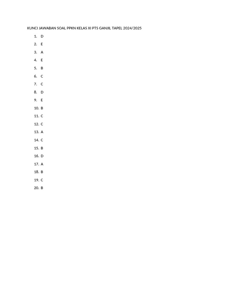 Kunci Jawaban Soal PPKN Kelas Xi Pts Ganjil Tapel 2024 | PDF