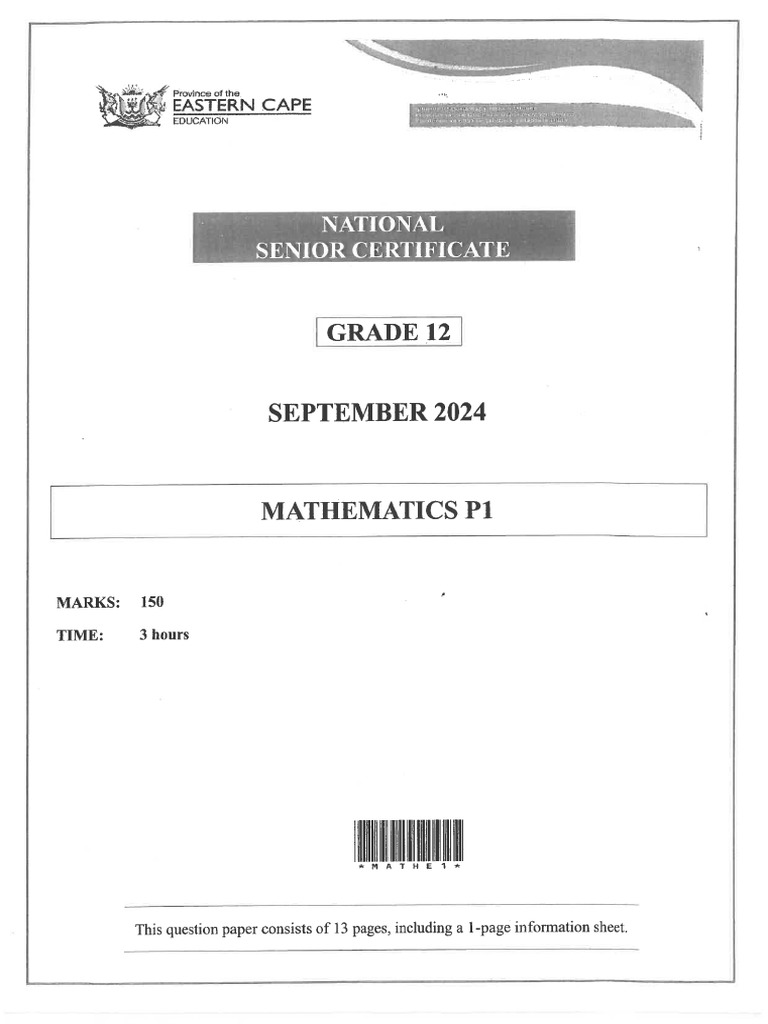 EC Maths P1 Sept 2024 Gr. 12 | PDF