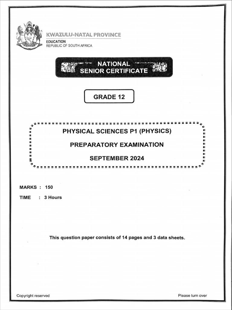 KZN G12 Physical Sciences P1 Sep 2024 KZN QP Scanned by Farhad Akoo | PDF