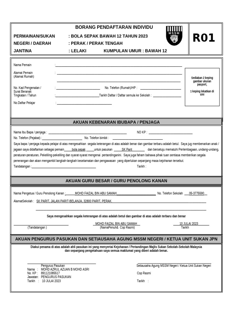 Borang Ro1 Dan Ro2 SKP Bolasepak | PDF