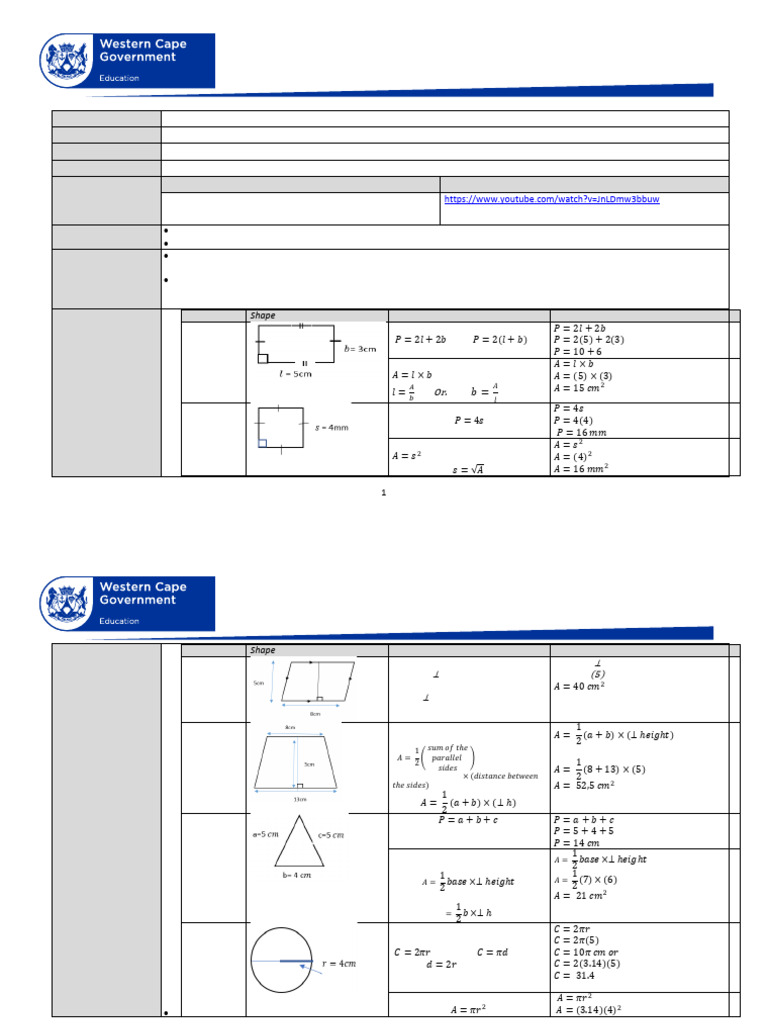 Mathematics Grade 10 Term 4 Week One To 2 | PDF | Area | Elementary ...