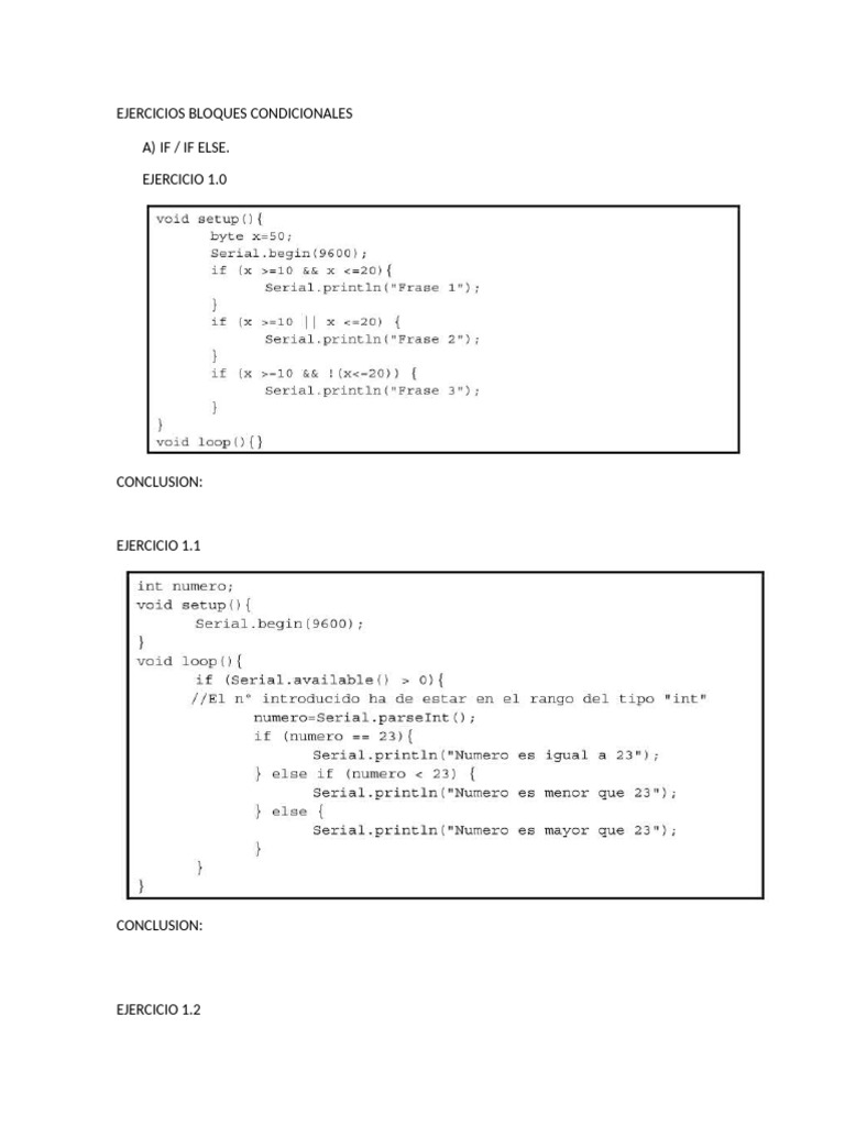 Ejercicios Bloques Condicionales | PDF