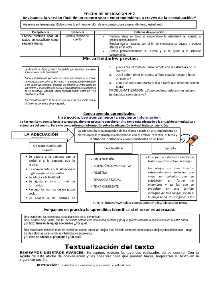 3° Ficha de Aplicación-Sesión7-Sem.4-Unidad.5-Comunicación | PDF | Cuentos | Cognición