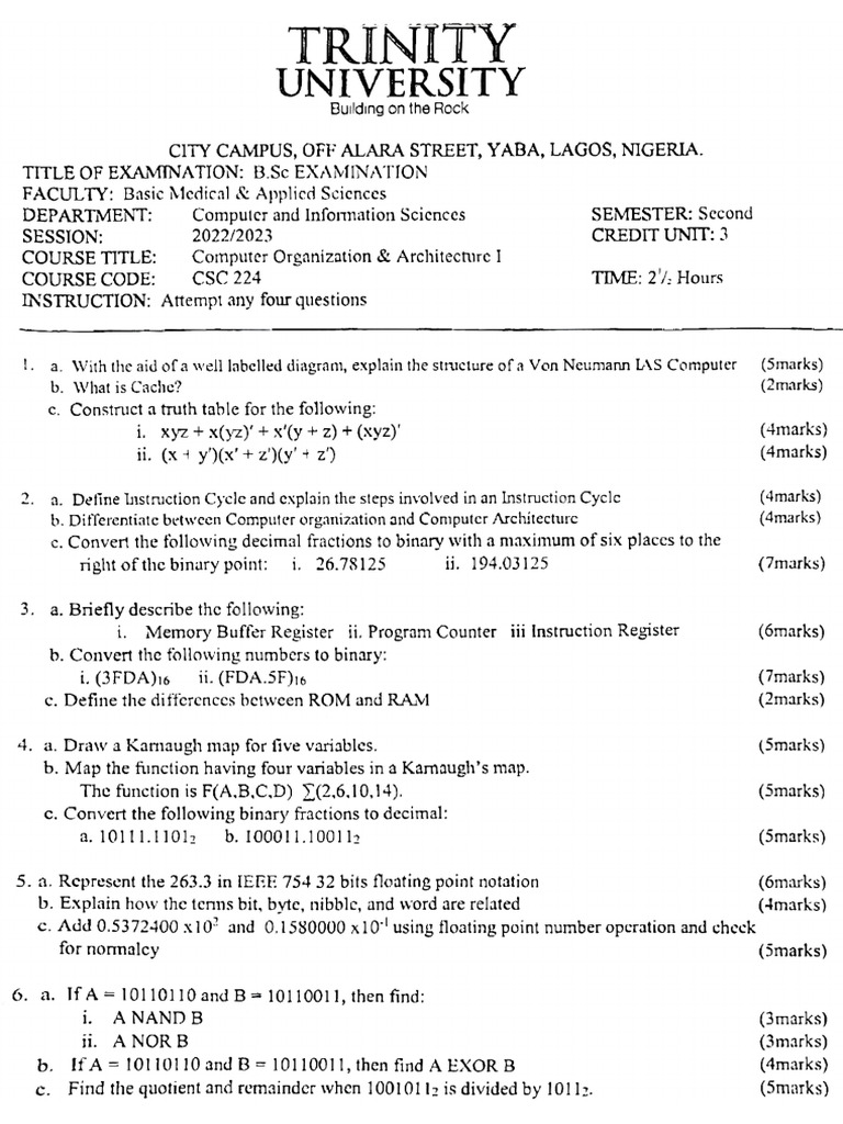 CSC 224 Exam 2022-2023 | PDF